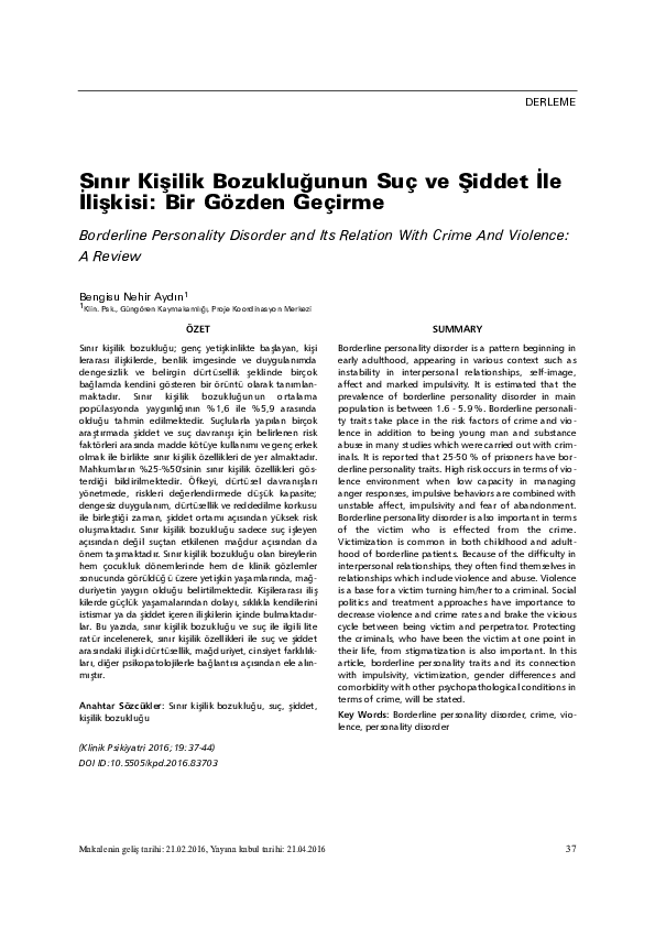 (PDF) Borderline Personality Disorder and Its Relation With Crime And ...