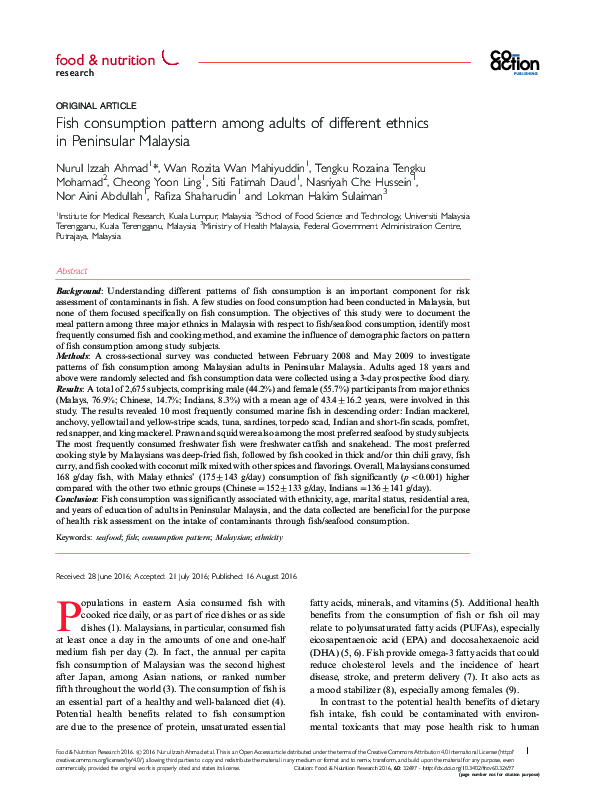 (PDF) Fish consumption pattern among adults of different ethnics in ...