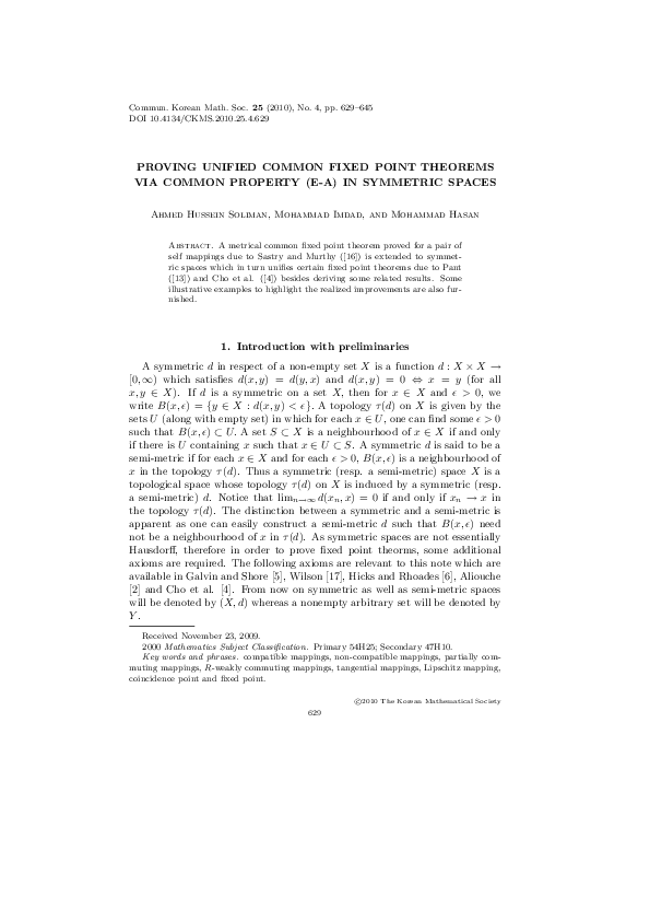 (PDF) Unified Fixed Point Theorems in Symmetric Spaces