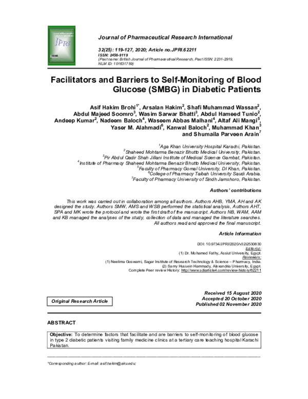 (PDF) Facilitators and Barriers to Self-Monitoring of Blood Glucose ...