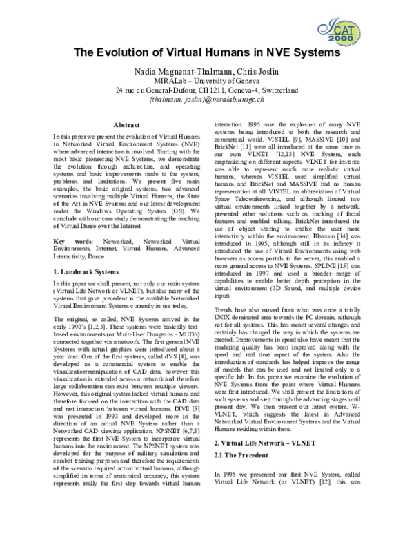 (PDF) The Evolution of Virtual Humans in NVE Systems