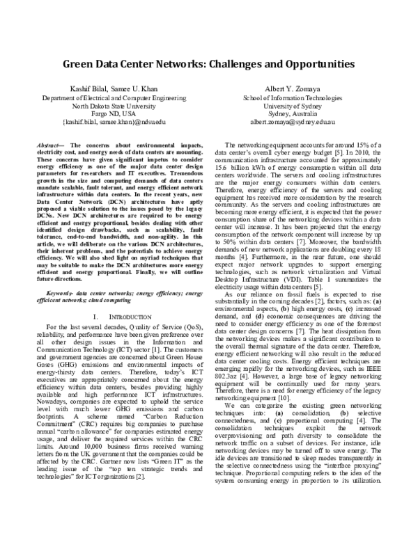 (PDF) Green Data Center Networks: Challenges and Opportunities