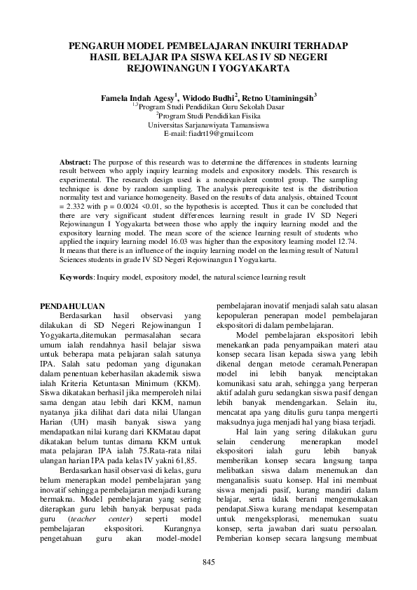 (PDF) Pengaruh Model Pembelajaran Inkuiri Terhadap Keterampilan Proses Sains (KPS) Pada Konsep ...