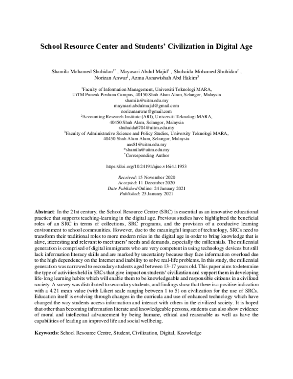 (PDF) School Resource Center and Students’ Civilization in Digital Age