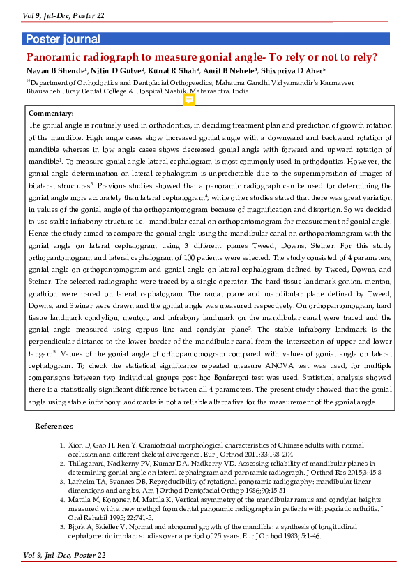 (PDF) Panoramic radiograph to measure gonial angle- To rely or not to rely?