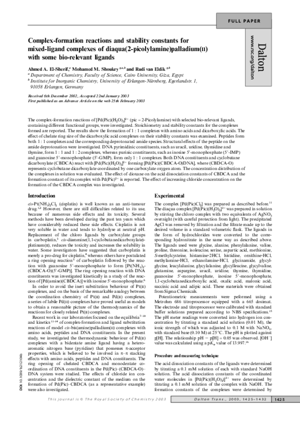 (PDF) Complex-formation reactions and stability constants for mixed ...