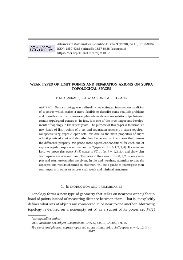 Pdf Weak Types Of Limit Points And Separation Axioms On Supra