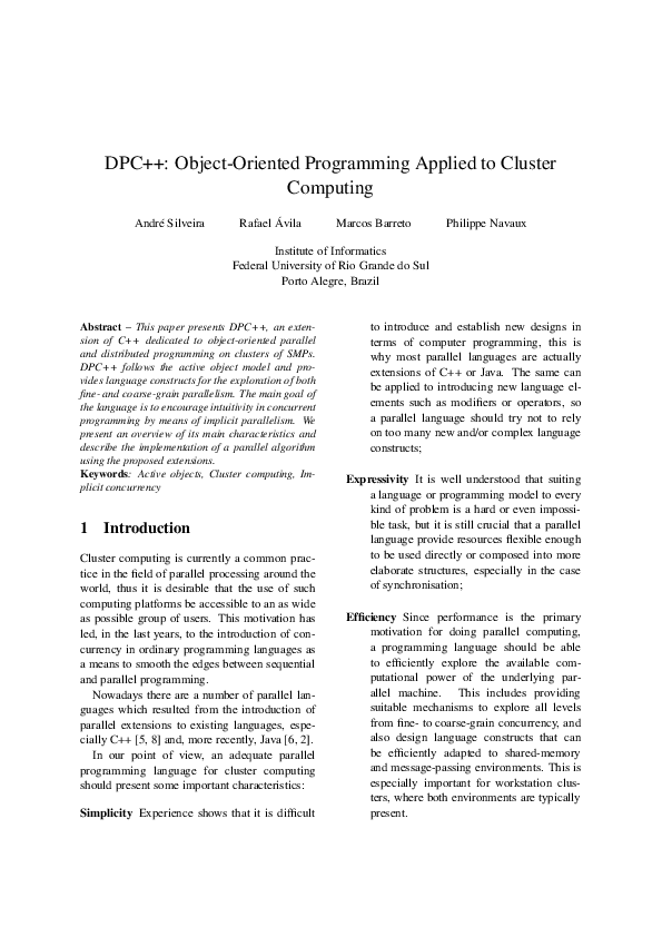(PDF) DPC++: Object Oriented Programming Applied to Cluster Computing