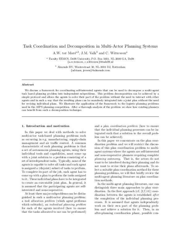 (PDF) Task coordination and decomposition in multi-actor planning systems