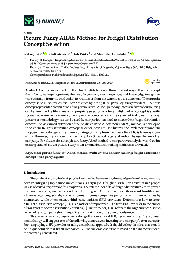 (PDF) Picture Fuzzy ARAS Method for Freight Distribution Concept Selection
