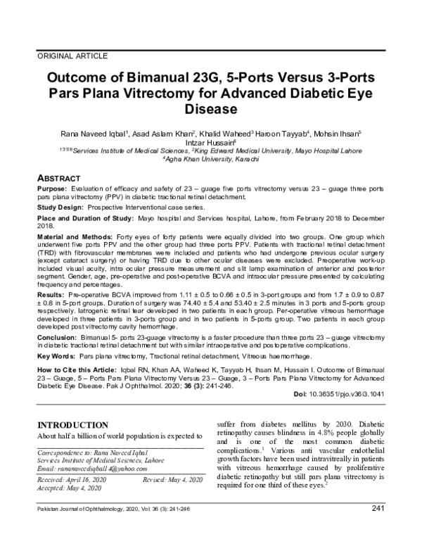 (PDF) Outcome of Bimanual 23G, 5-Ports Versus 3-Ports Pars Plana ...