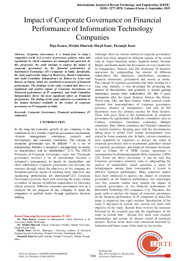 (PDF) The Impact of Corporate Governance on Financial Performance: An Empirical Investigation