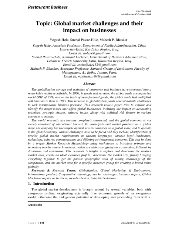 (PDF) Topic: Global market challenges and their impact on businesses