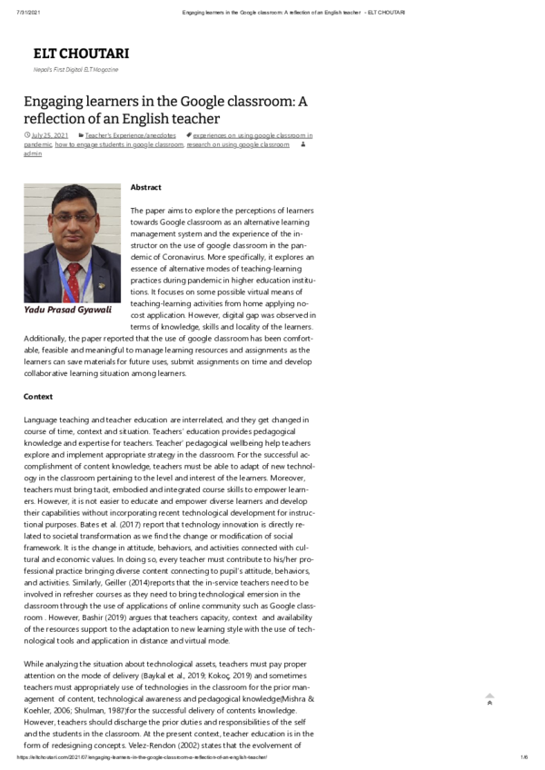 (PDF) 7/31/2021 Engaging learners in the Google classroom: A reflection ...