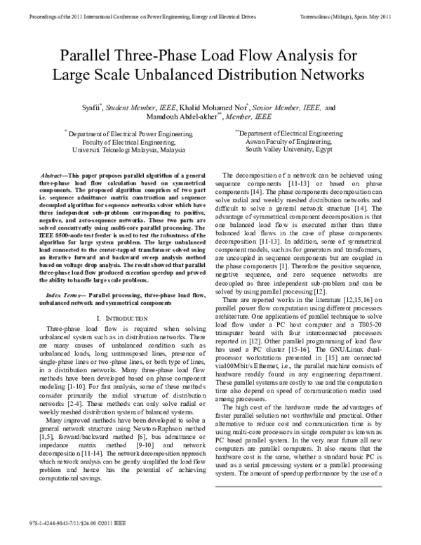 Pdf Parallel Three Phase Load Flow Analysis For Large Scale Unbalanced Distribution Networks