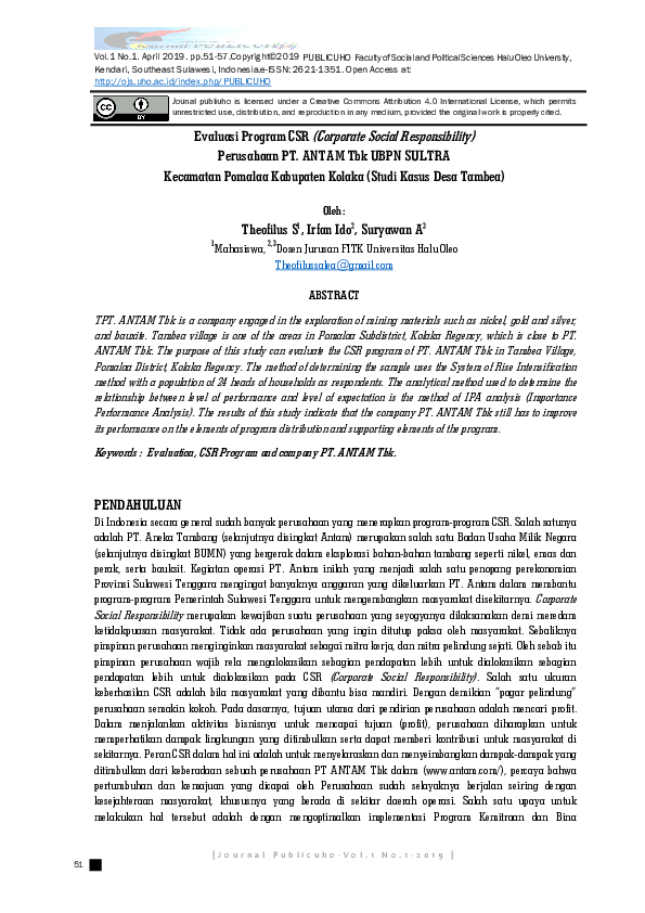 Pdf Evaluasi Program Csr Corporate Social Responsibility Perusahaan