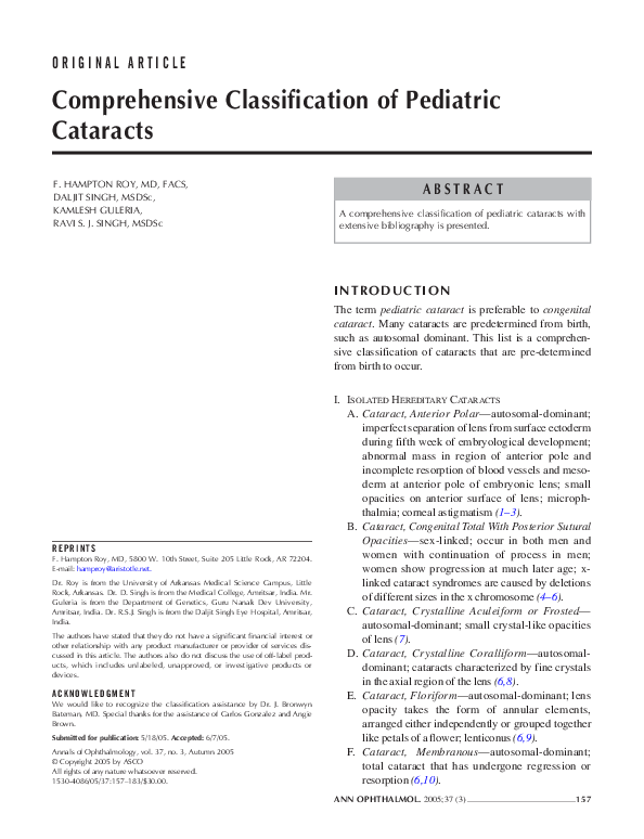 (PDF) Comprehensive Classification of Pediatric Cataracts