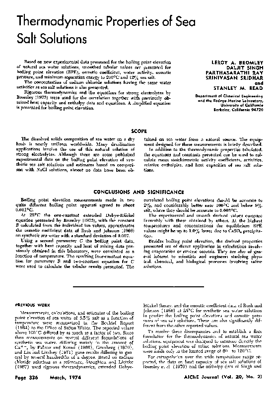 (PDF) Thermodynamic properties of sea salt solutions