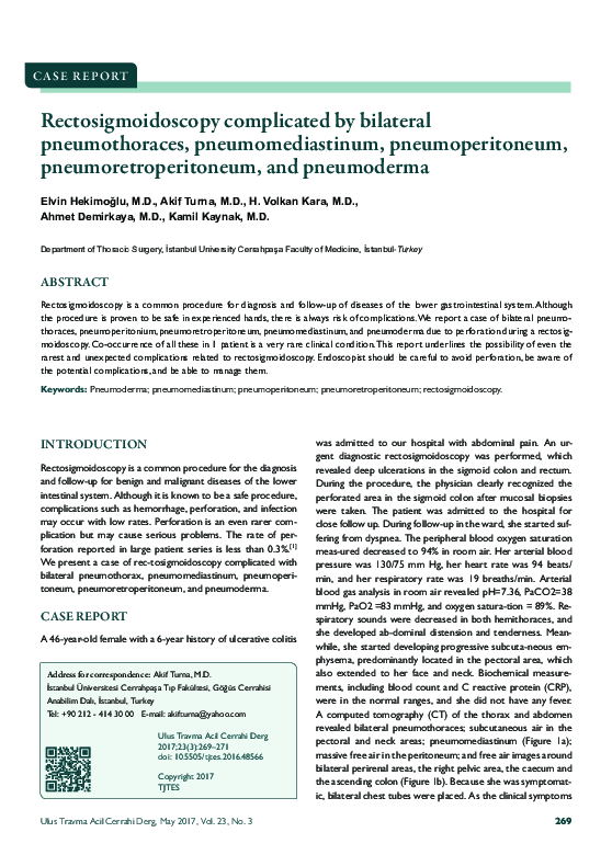 (PDF) Rectosigmoidoscopy Complicated with Bilateral Pneumothoraces ...