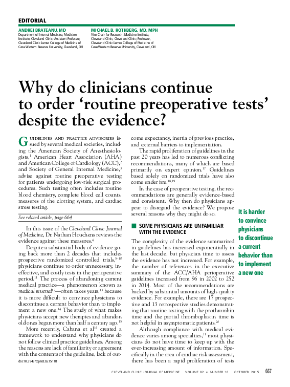 (PDF) Clinicians' Resistance to Evidence-Based Testing