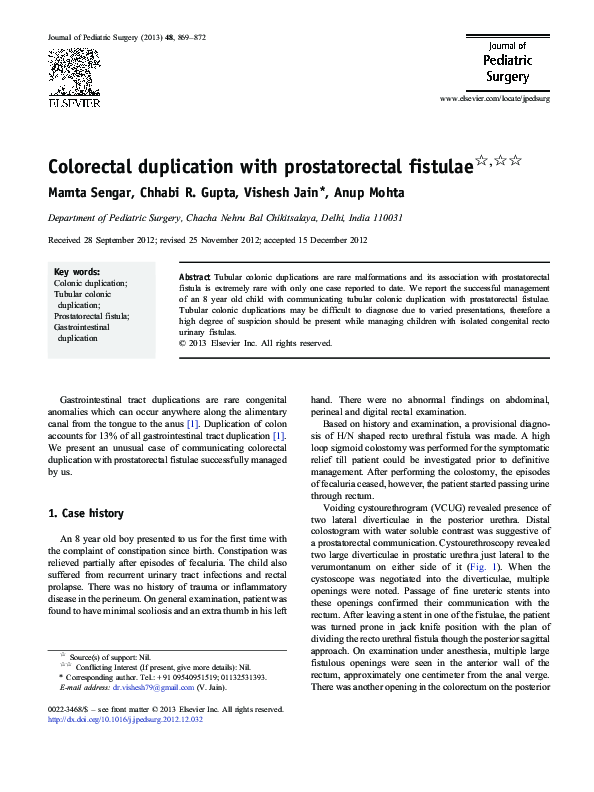 (PDF) Colorectal duplication with prostatorectal fistulae