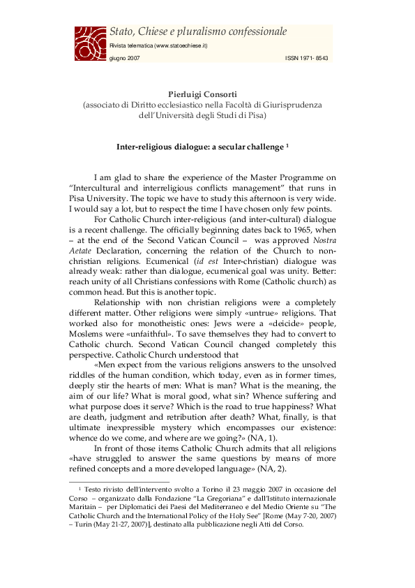 (PDF) Inter-religious dialogue: a secular challenge
