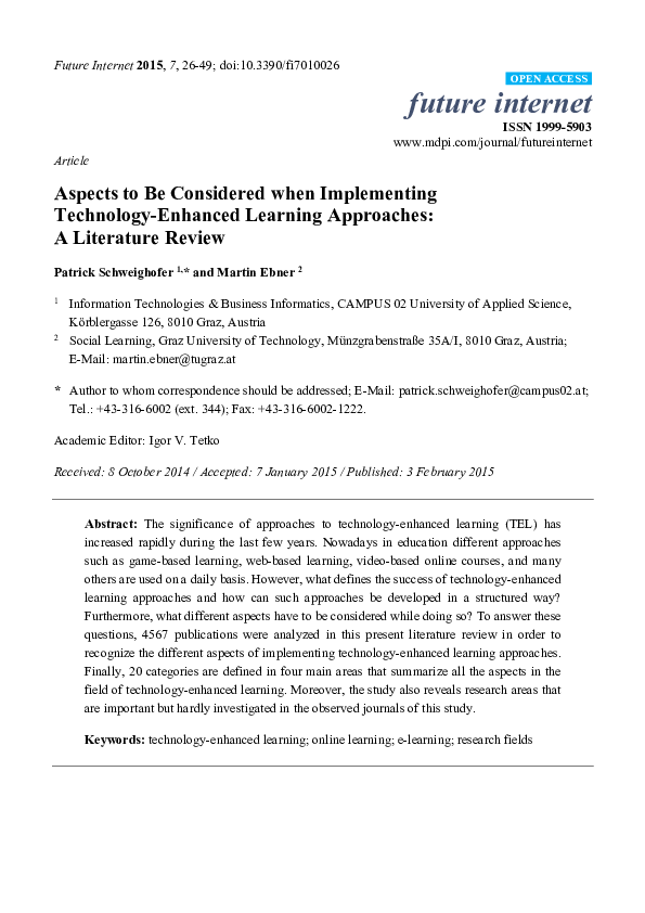 (PDF) Aspects to Be Considered when Implementing Technology-Enhanced Learning Approaches: A ...