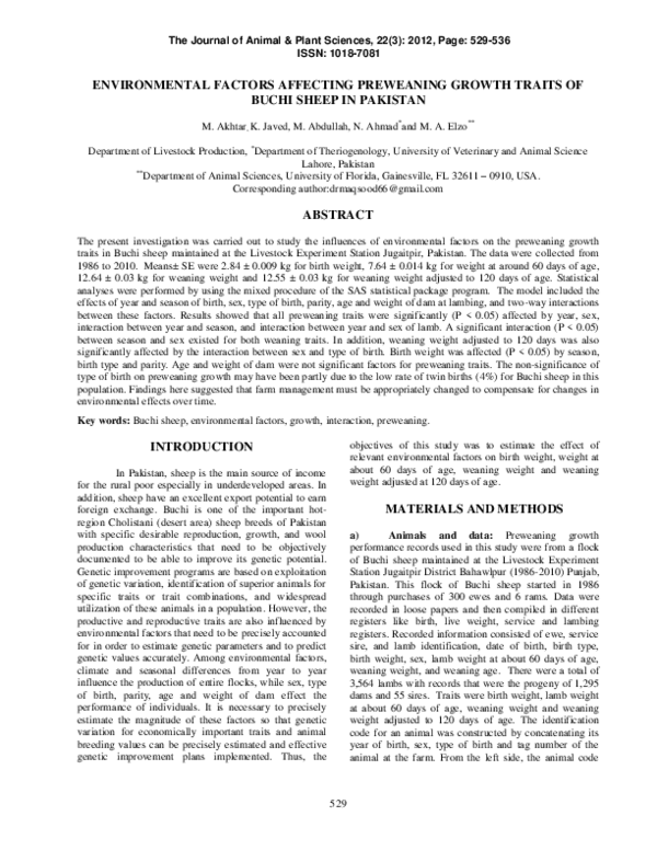 (PDF) Environmental factors affecting postweaning traits of Buchi sheep ...