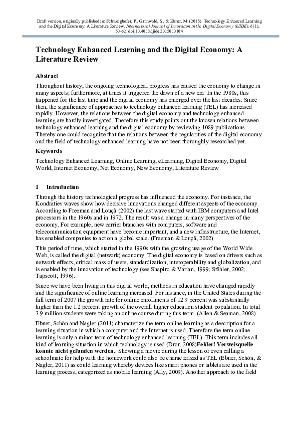 (PDF) Technology Enhanced Learning and the Digital Economy