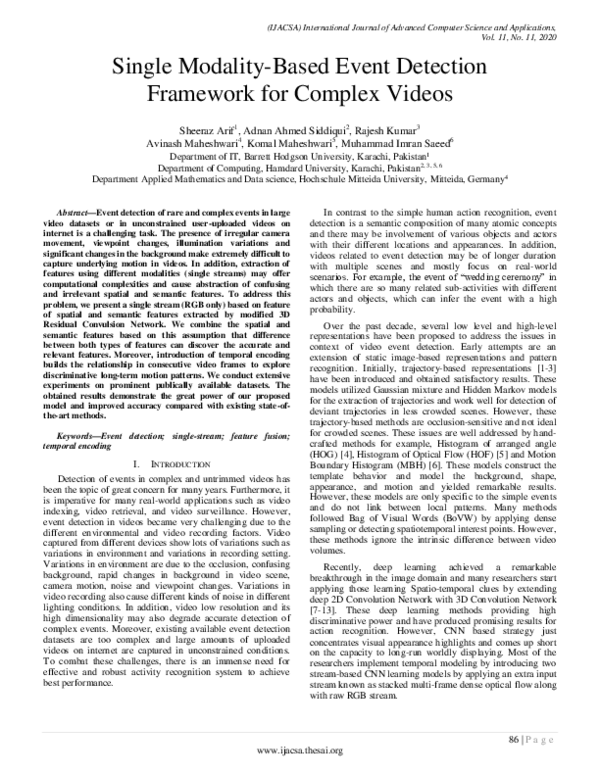 (PDF) Single Modality-Based Event Detection Framework for Complex Videos