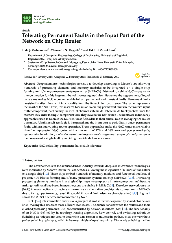 (PDF) Tolerating Permanent Faults in the Input Port of the Network on Chip Router