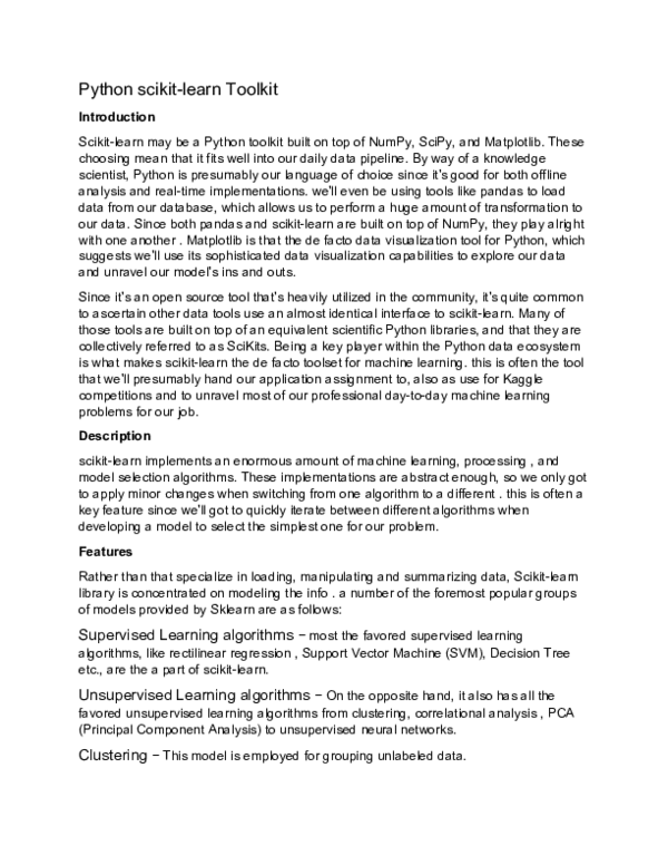 (DOC) Python scikit-learn Toolkit