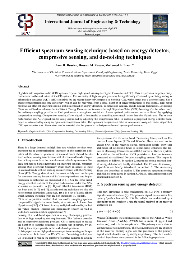 Pdf Efficient Spectrum Sensing Technique Based On Energy Detector