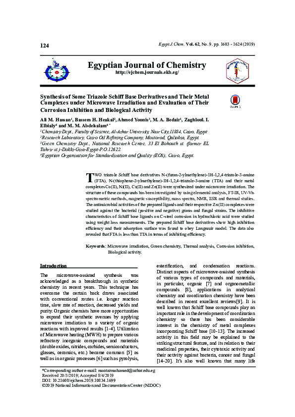 (PDF) Synthesis of some triazole Schiff base derivatives and their metal complexes under ...