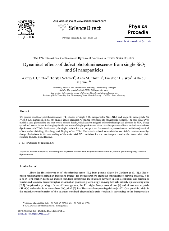 (PDF) Dynamical effects of defect photoluminescence from single SiO2 and Si nanoparticles