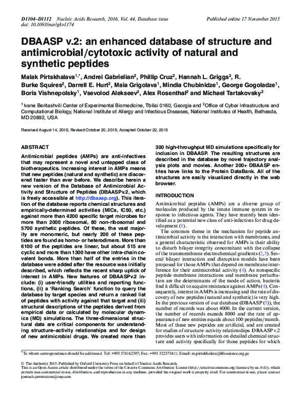 (PDF) DBAASP v.2: an enhanced database of structure and antimicrobial ...
