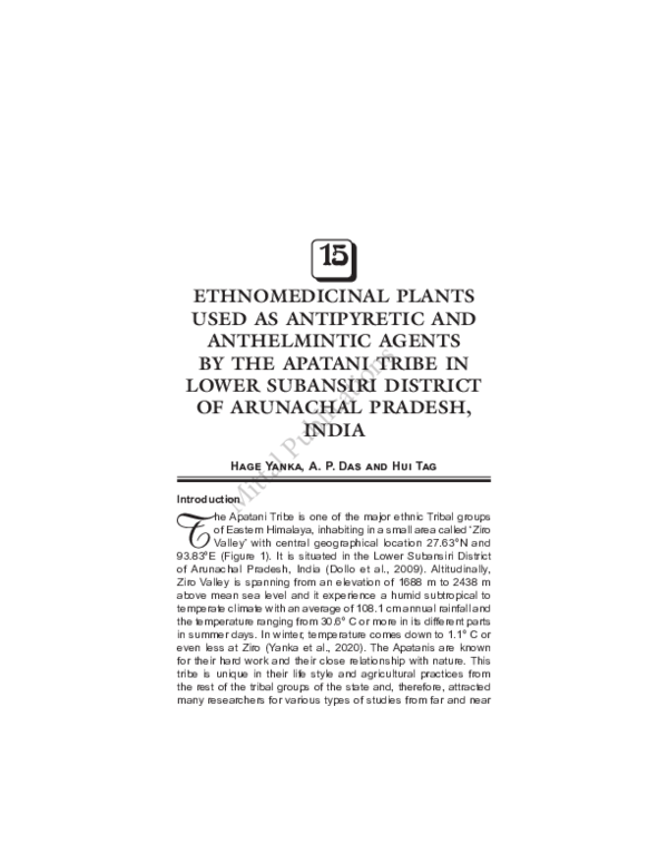 (PDF) ETHNOMEDICINAL PLANTS USED AS ANTIPYRETIC AND ANTHELMINTIC AGENTS BY THE APATANI TRIBE IN ...