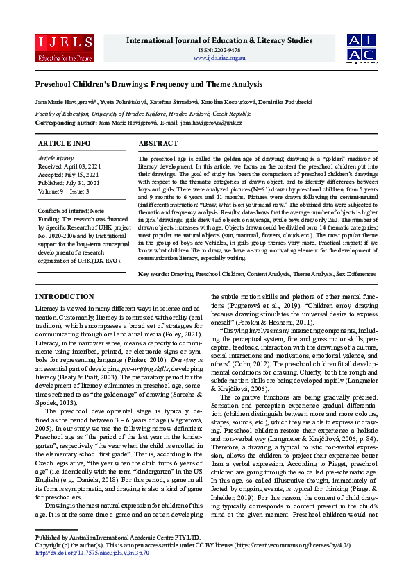 (PDF) Preschool Children’s Drawings: Frequency and Theme Analysis