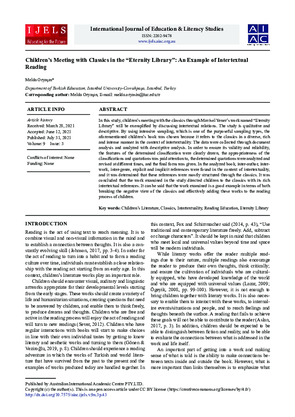 (PDF) Children's Meeting with Classics in the "Eternity Library": An ...