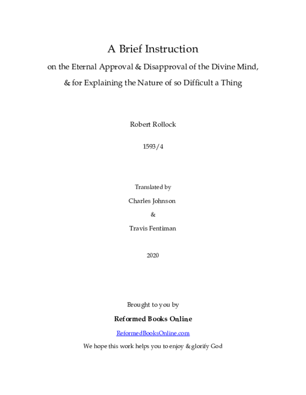 (PDF) Rollock Robert: A Brief Instruction on the Eternal Approval ...
