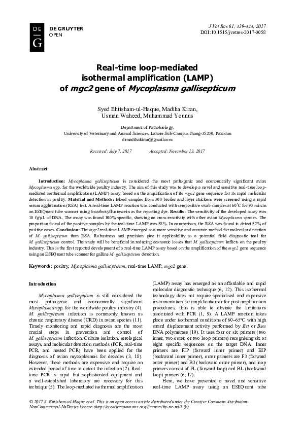 Pdf Real Time Loop Mediated Isothermal Amplification Realamp For