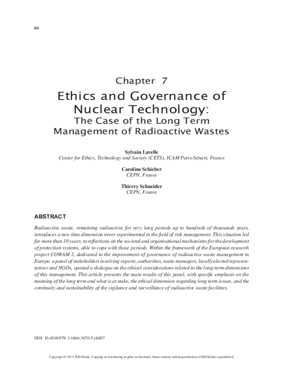 (PDF) Ethics and Governance of Nuclear Technology