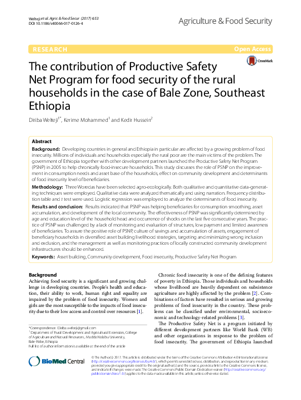 (PDF) The contribution of Productive Safety Net Program for food ...
