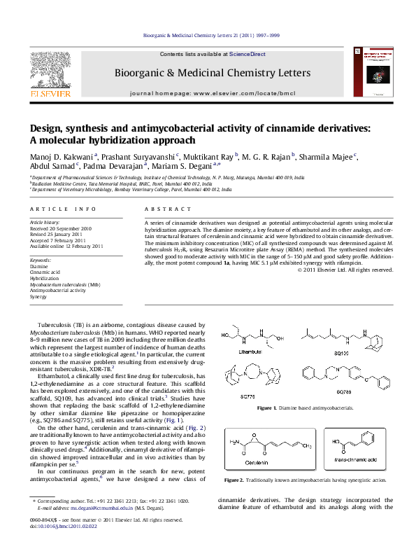 (PDF) Design, synthesis and antimycobacterial activity of cinnamide ...