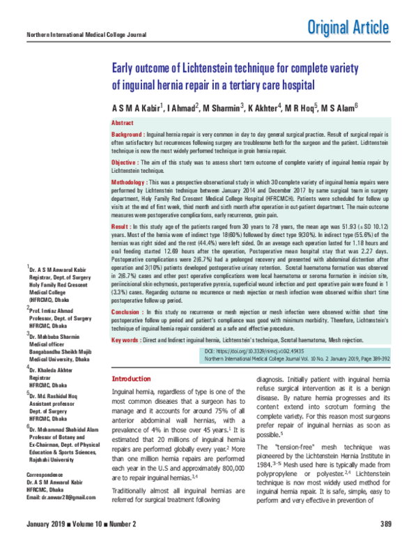(PDF) Early outcome of Lichtenstein technique for complete variety of ...