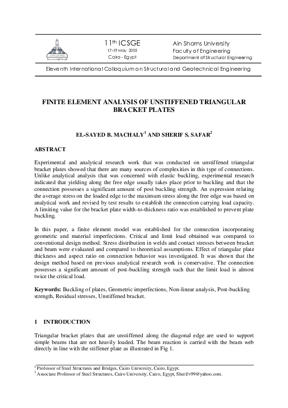 Pdf Finite Element Analysis Of Unstiffened Triangular Bracket Plates