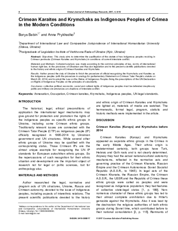 (PDF) Crimean Karaites and Krymchaks as Indigenous Peoples of Crimea in ...