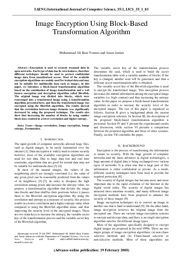 Pdf Image Encryption Using Block Based Transformation Algorithm
