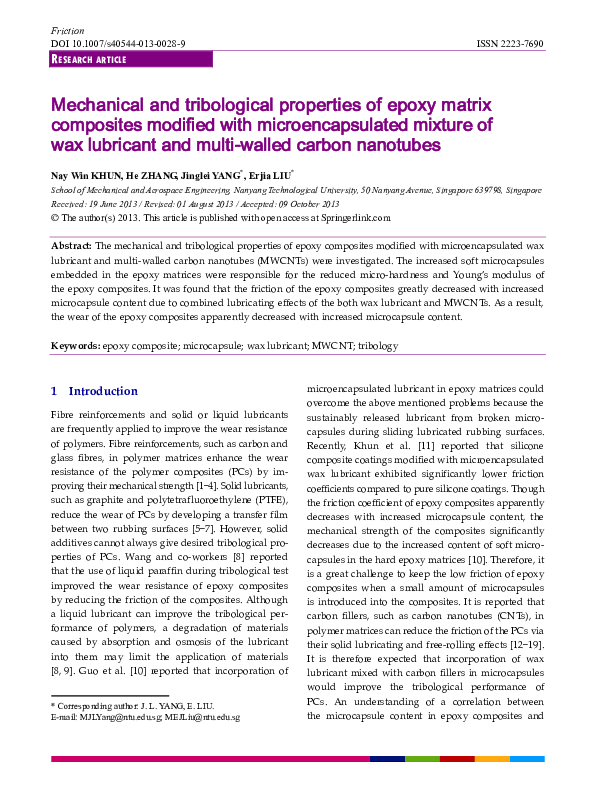 (PDF) Mechanical and tribological properties of epoxy matrix composites ...
