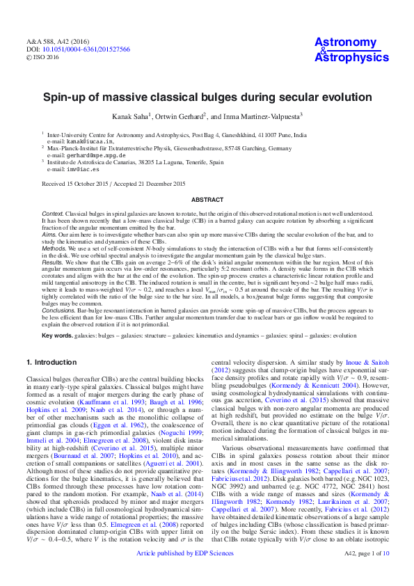 (PDF) Spin-up of massive classical bulges during secular evolution